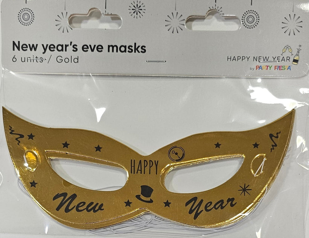 6 ANTIFACES HAPPY NEW YEAR ORO – Party Fiesta RD